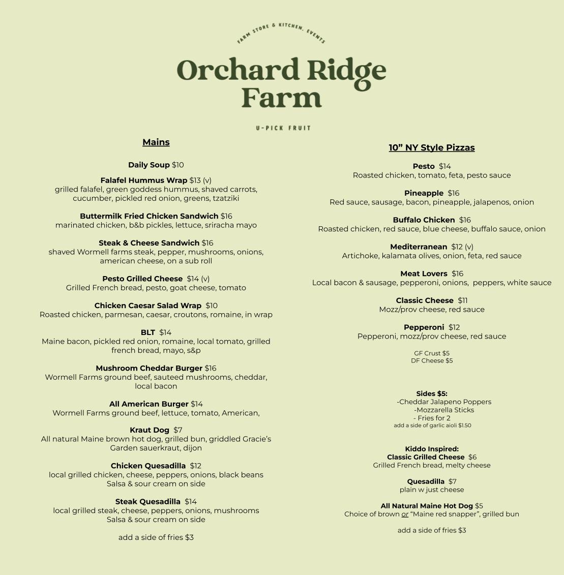 Lunch & Dinner Menu - Orchard Ridge