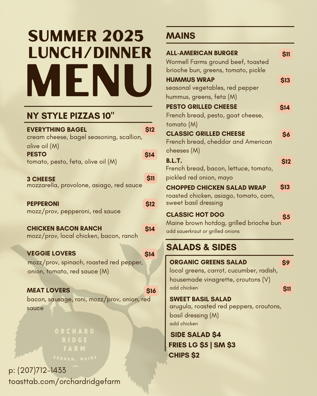 Lunch & Dinner Menu - Orchard Ridge